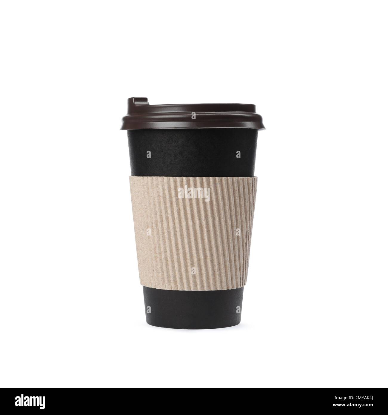 Takeaway paper coffee cup with cardboard sleeve isolated on white Stock ...