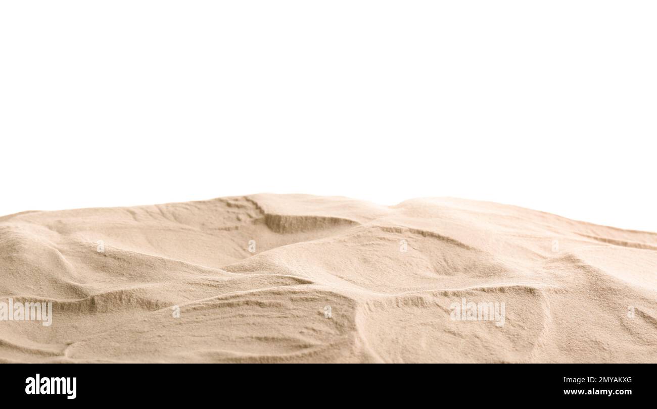 Heap of dry beach sand on white background Stock Photo - Alamy