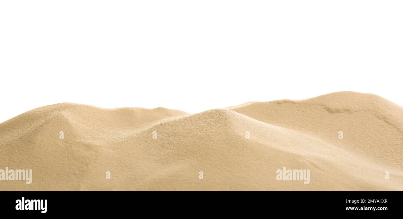 Pile of dry beach sand on white background Stock Photo - Alamy