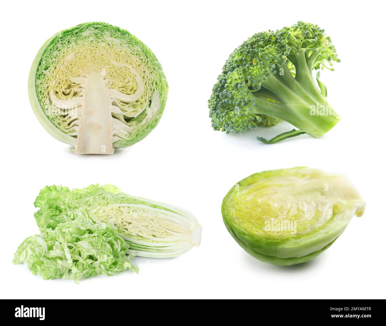 Set with assortment of cabbages on white background Stock Photo - Alamy