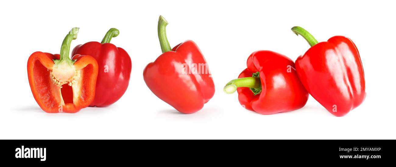 Set of red bell peppers on white background. Banner design Stock Photo ...