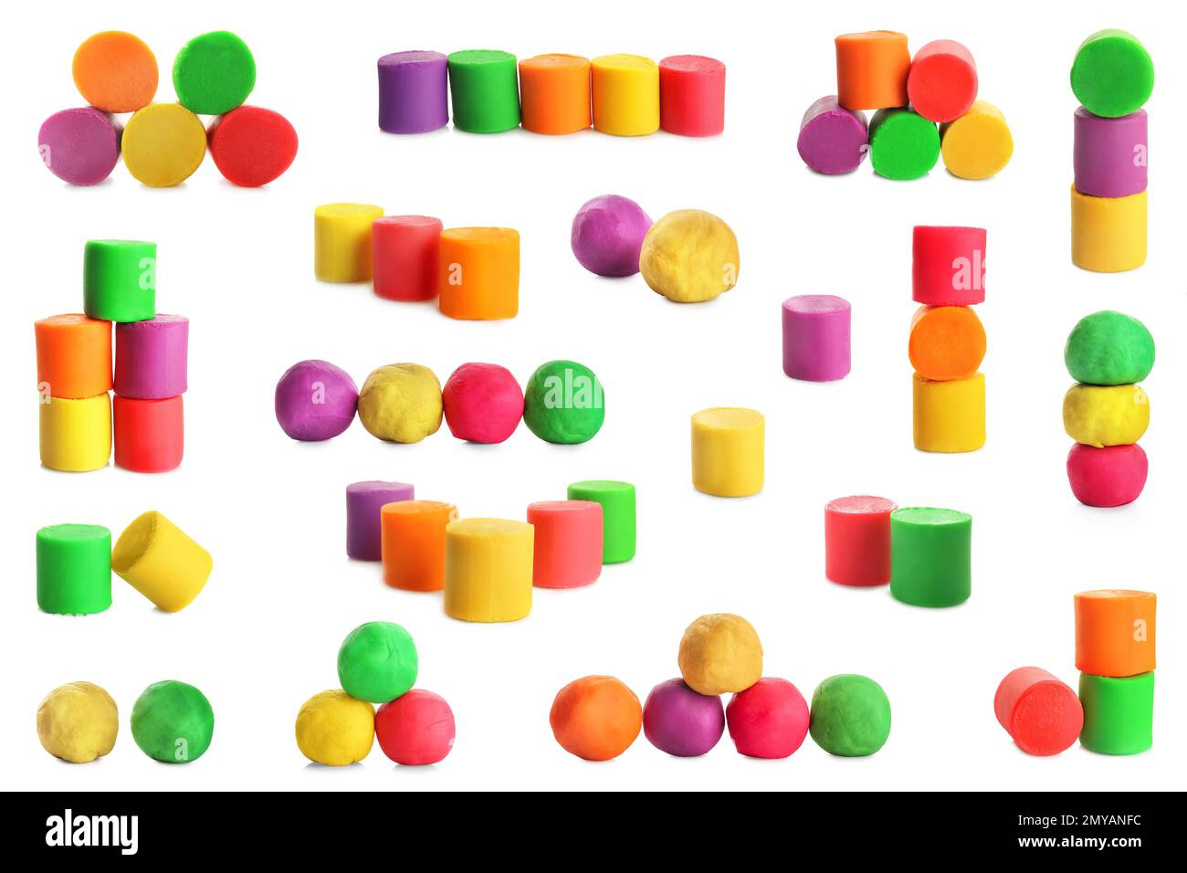 Set with bright play dough on white background Stock Photo - Alamy