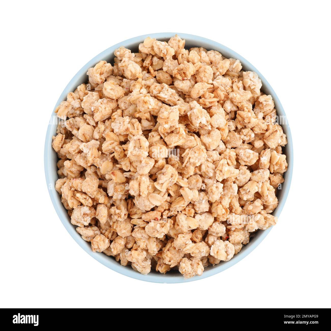 Tasty crispy granola in bowl isolated on white, top view Stock Photo ...