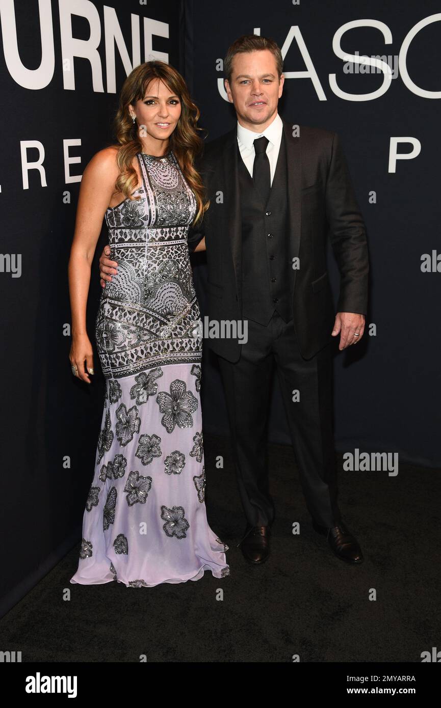 Matt Damon and wife, Luciana Barroso, arrive at the "Jason Bourne" Las ...