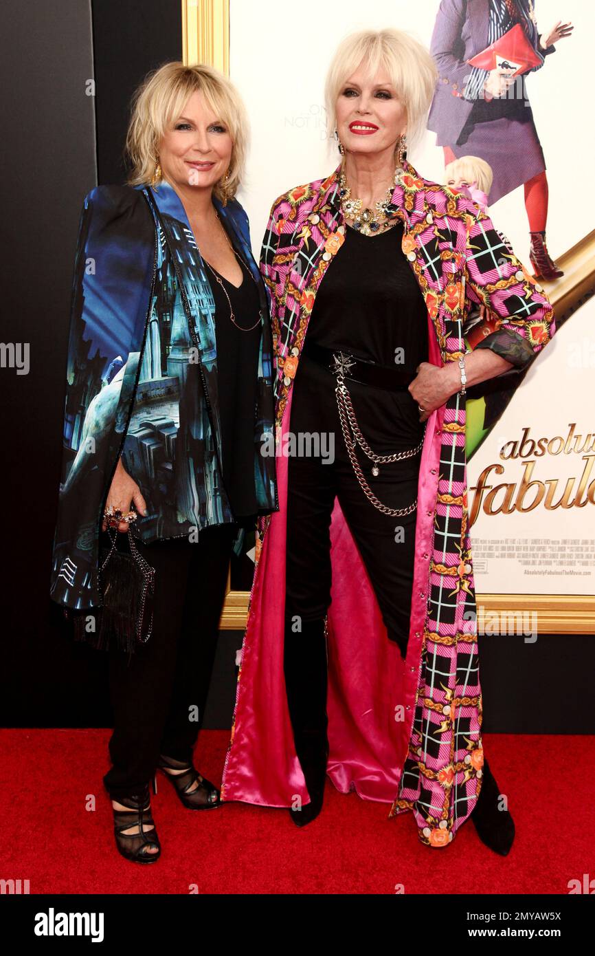 Jennifer Saunders, left, and Joanna Lumley, right, attend the premiere ...