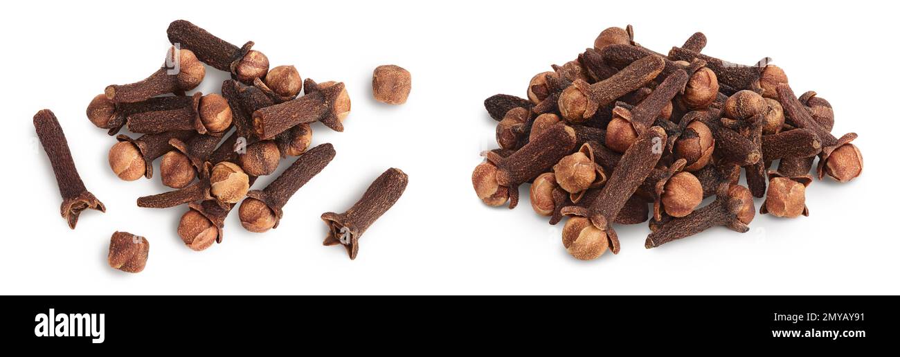 Dry spice cloves isolated on white background . Top view. Flat lay ...