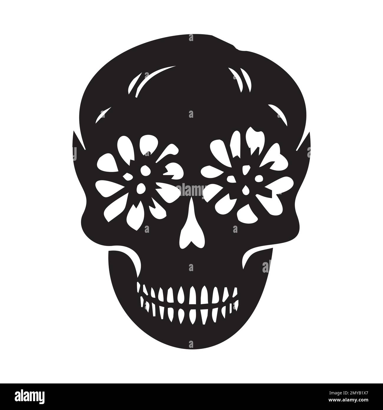 Block print vector skull isolated illustration. Macabre skeleton tattoo ...