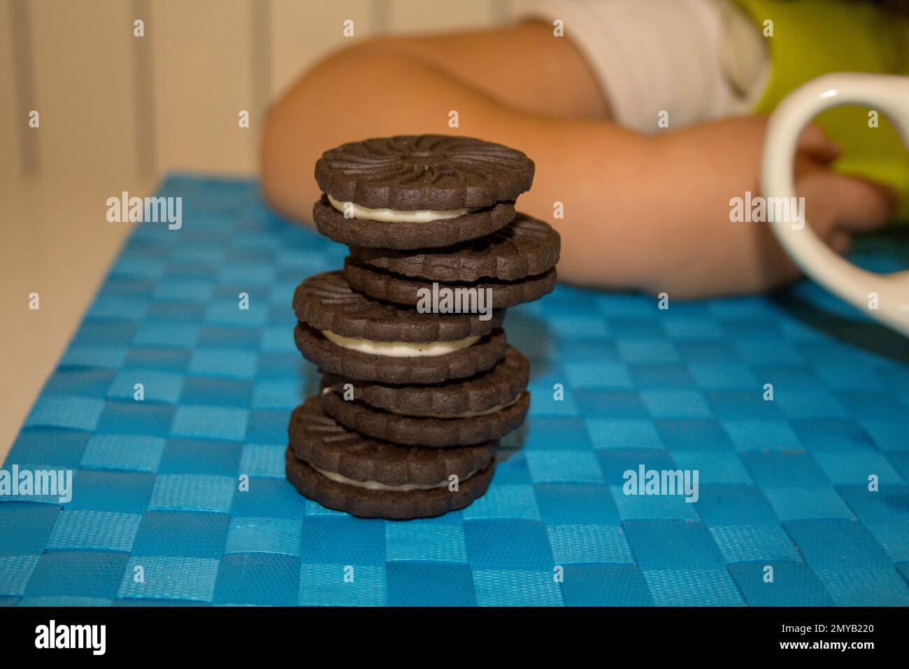 Image of a pyramid of biscuits made by a child during breakfast Stock ...