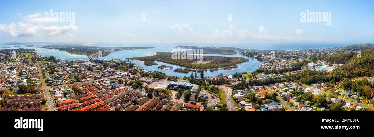 Scenic aerial panorama over Swansea pacific coast in Australia at Lake ...