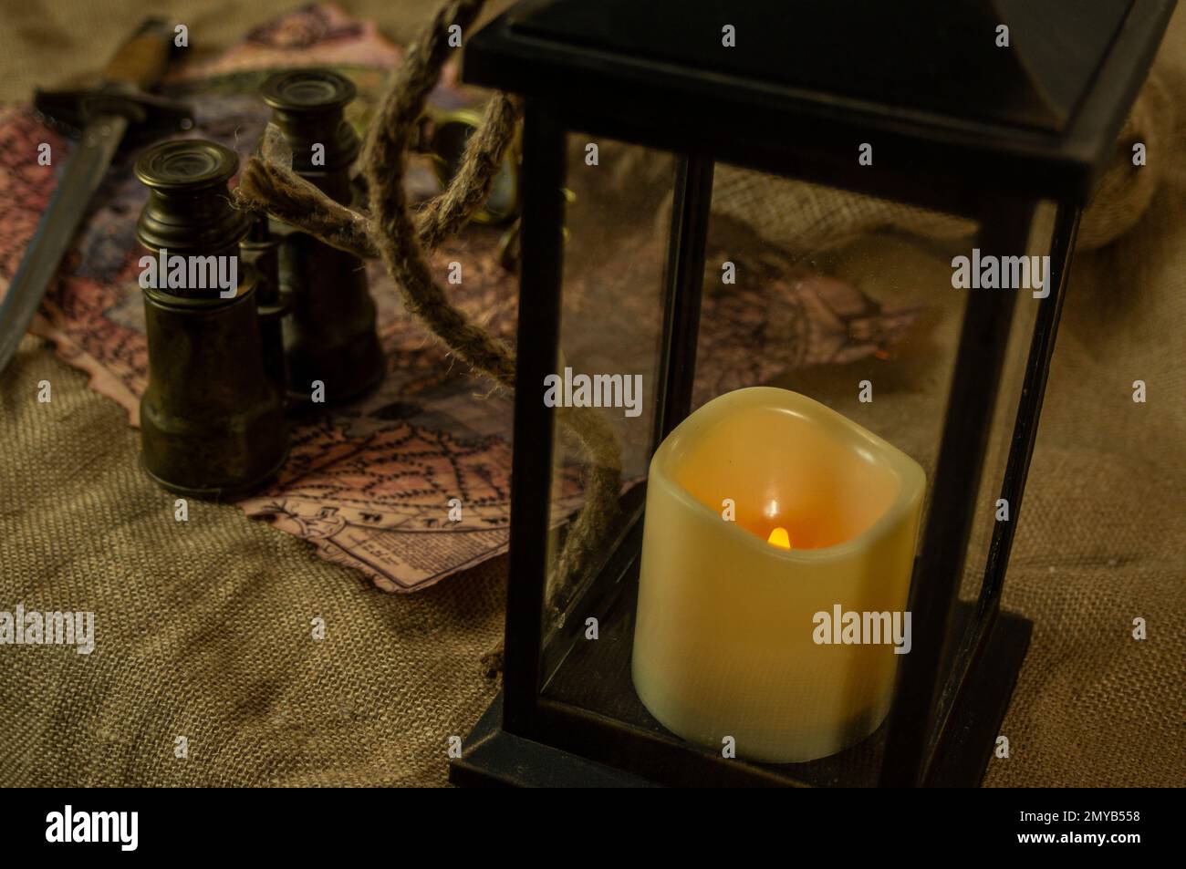 Metal owl with scroll and exploration adventure accessories Stock Photo ...