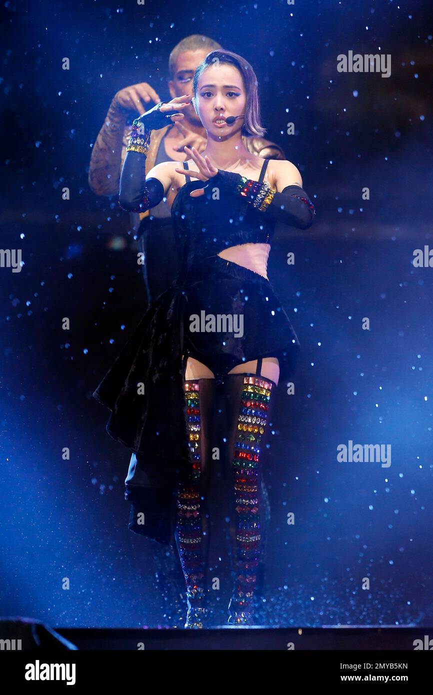 Taiwanese singer Jolin Tsai performs at a concert in Kuala Lumpur ...