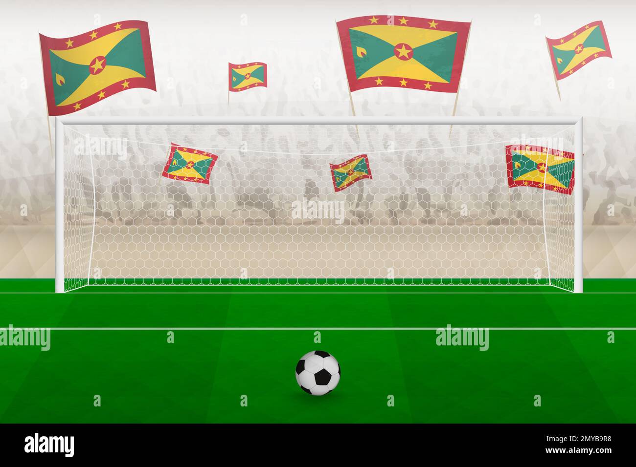 Grenada football team fans with flags of Grenada cheering on stadium ...