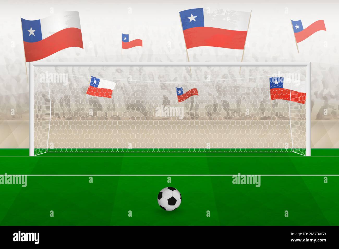 Chile football team fans with flags of Chile cheering on stadium ...