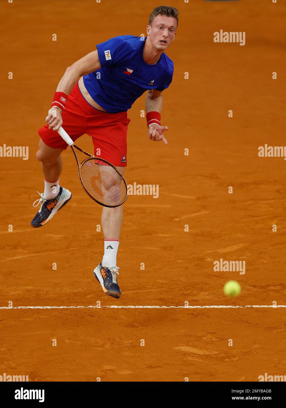 Tennis player Jiri Lehecka of Czech team in action during the match ...