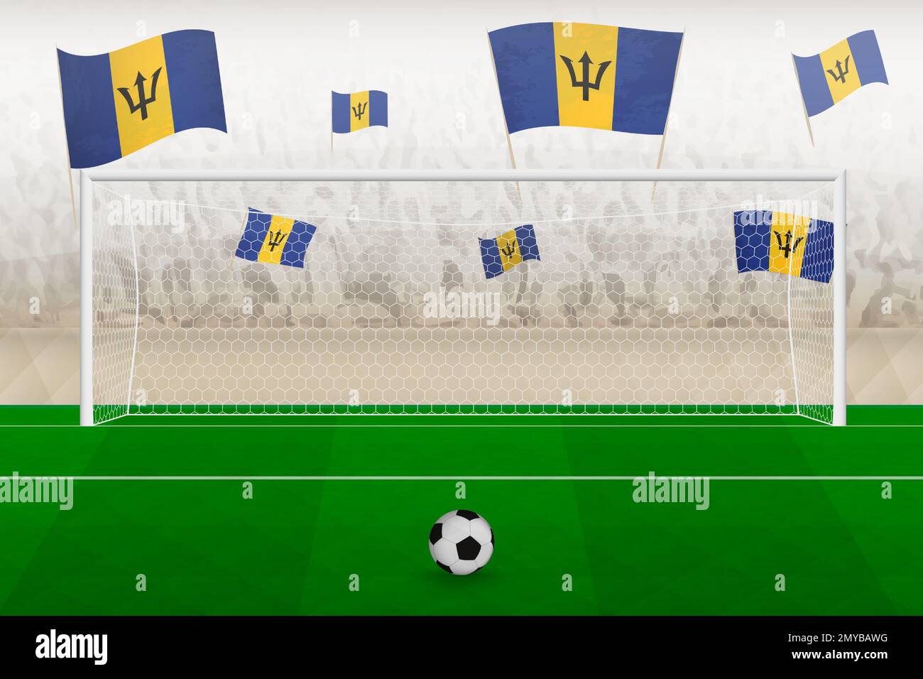 Barbados football team fans with flags of Barbados cheering on stadium ...
