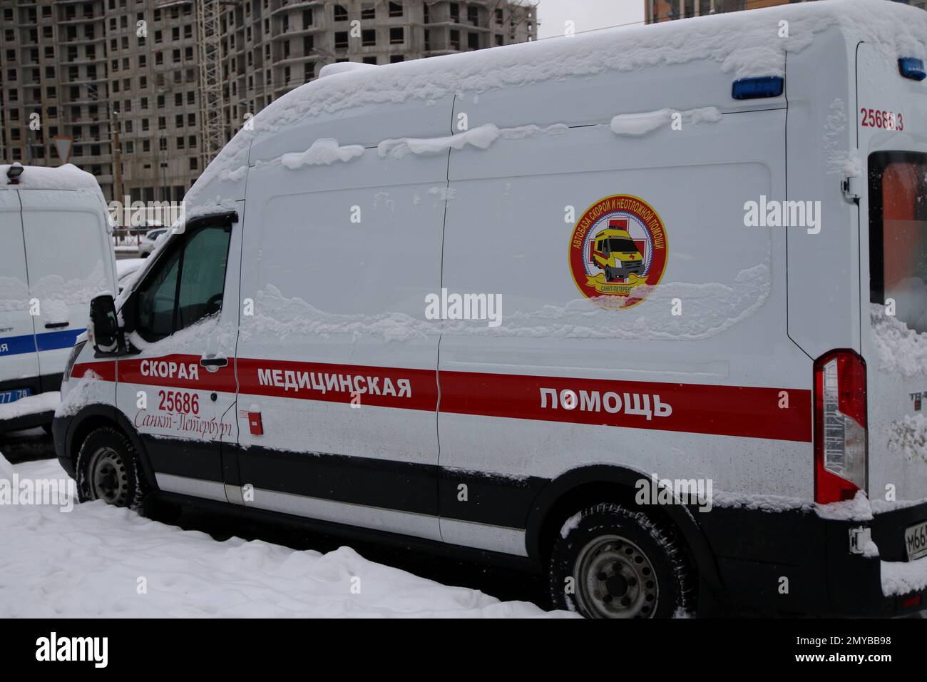 Russian Federation. Saint-Petersburg. Winter. Ambulance car in the ...
