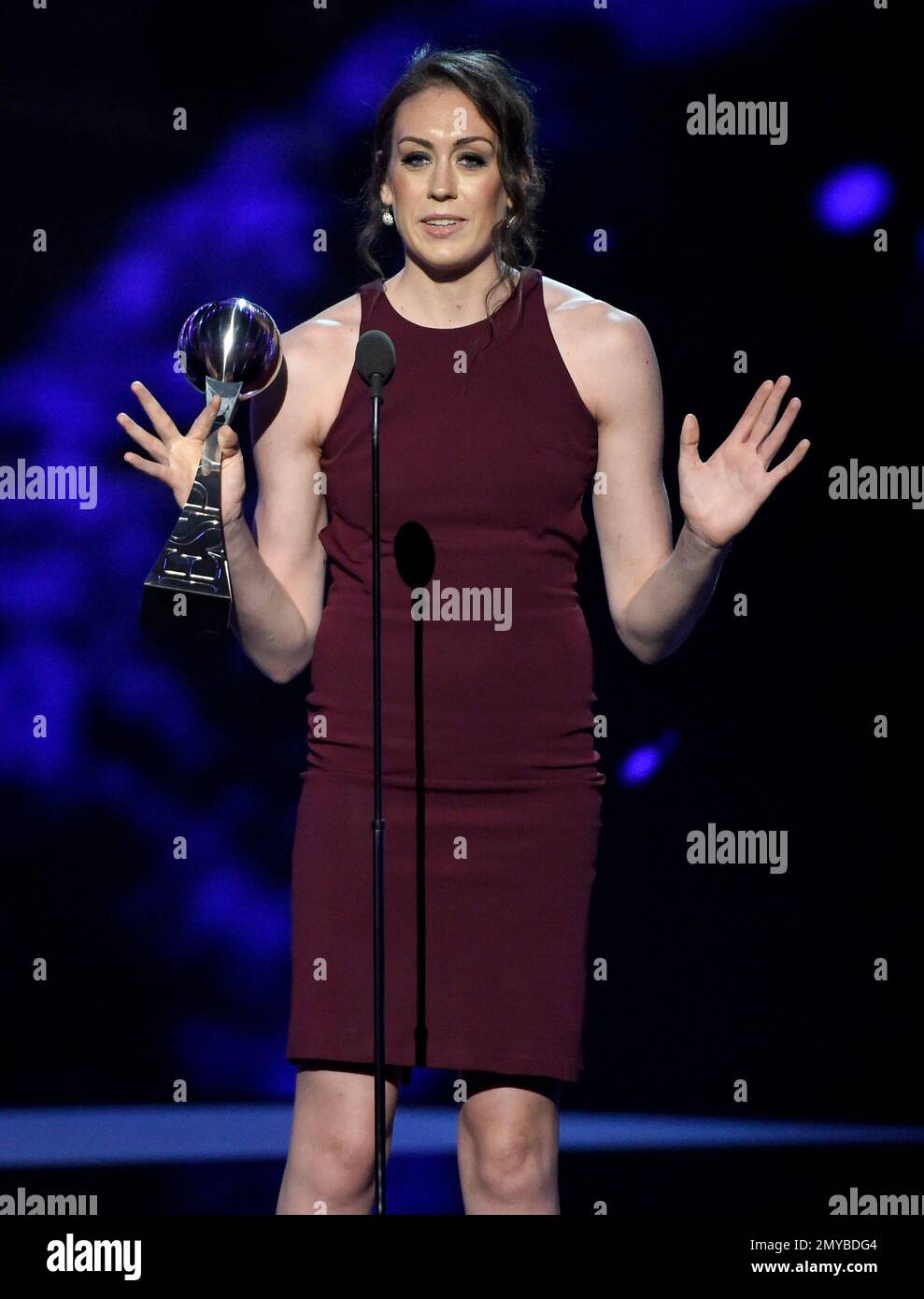 WNBA basketball player Breanna Stuart, of the Seattle Storm, accepts ...