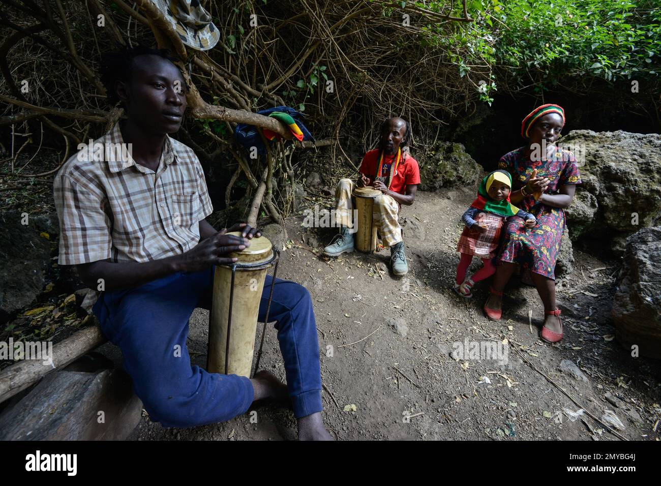 Nakuru, Kenya. 2nd Feb, 2023. Adherents of the Rastafari sect play a ...