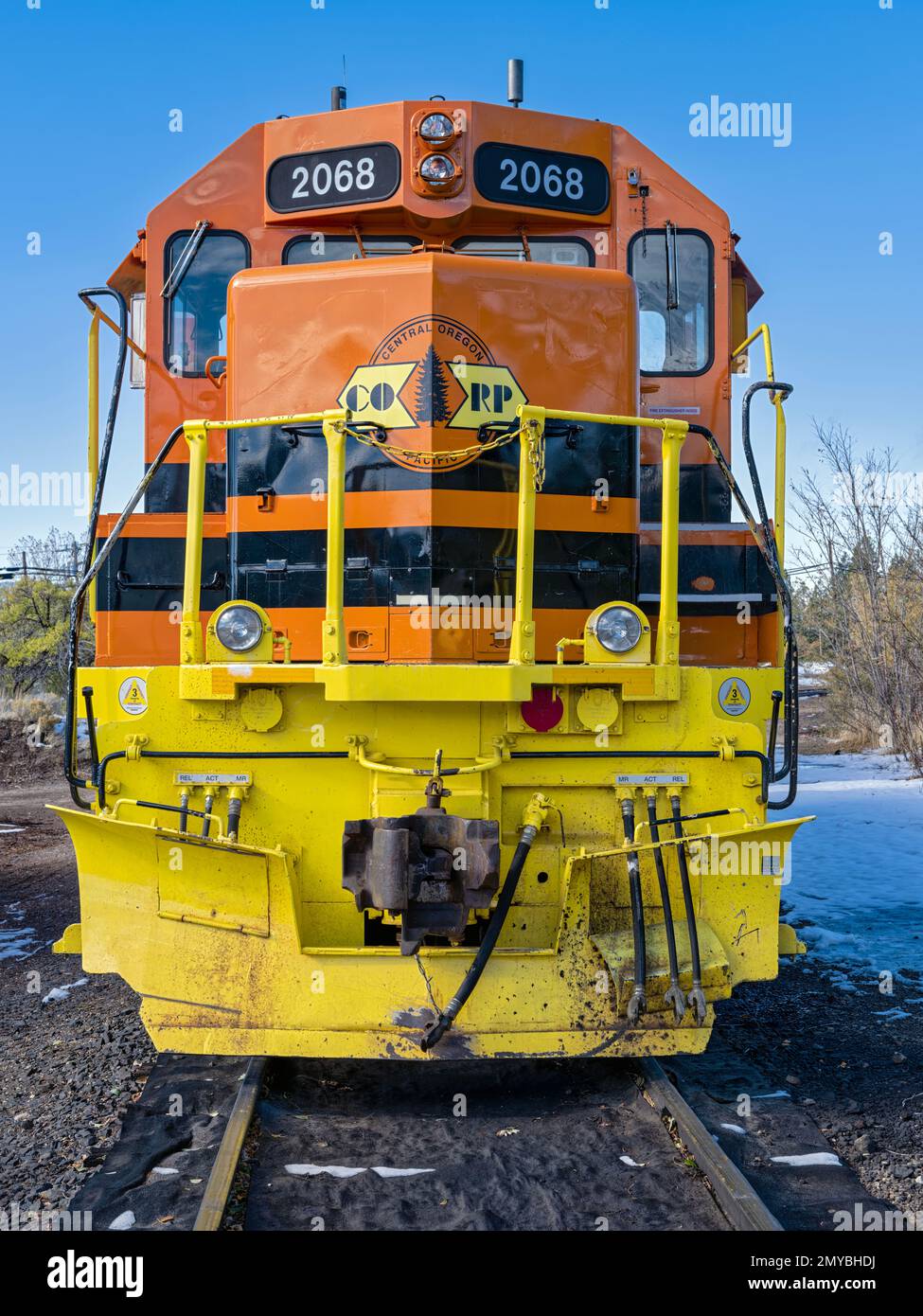 The front of locomotive 2068 of the Central Oregon and Pacific Railroad ...