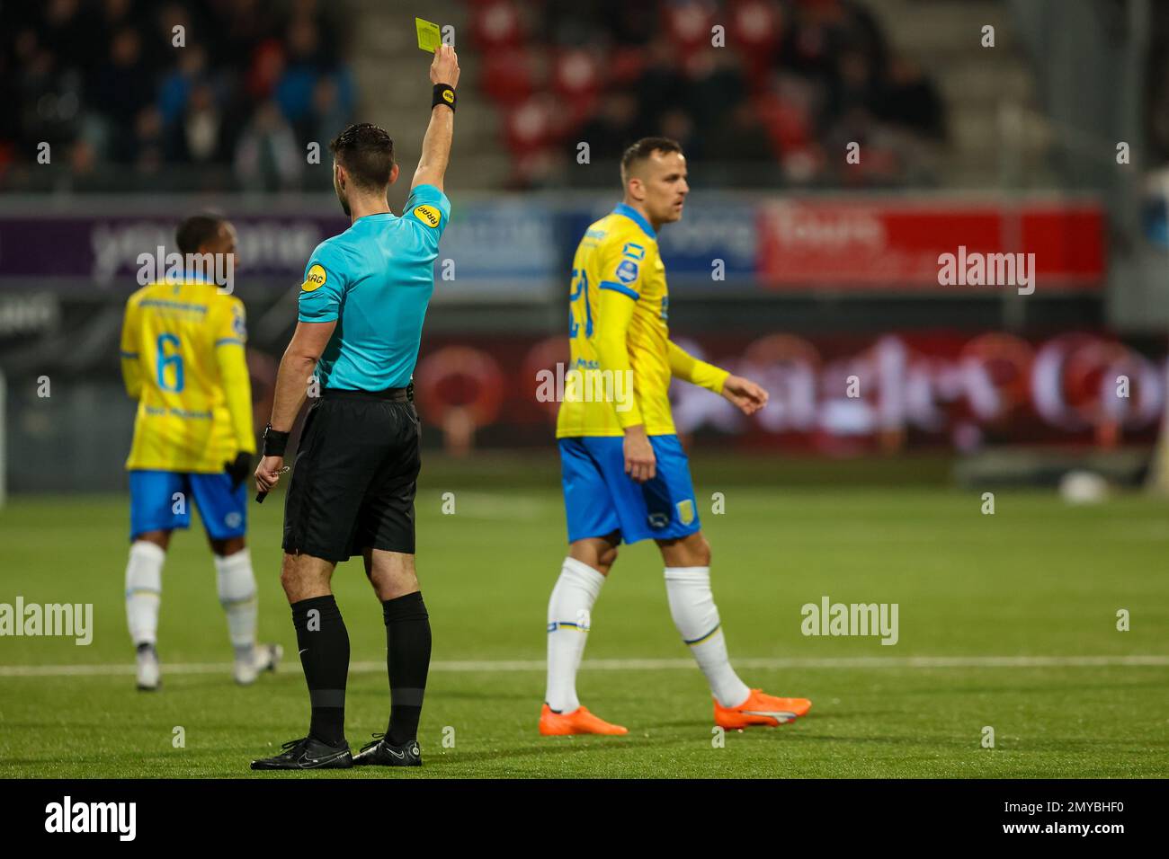 ROTTERDAM, NETHERLANDS - FEBRUARY 4: Referee Marc Nagtegaal shows the yellow card to Mats ...
