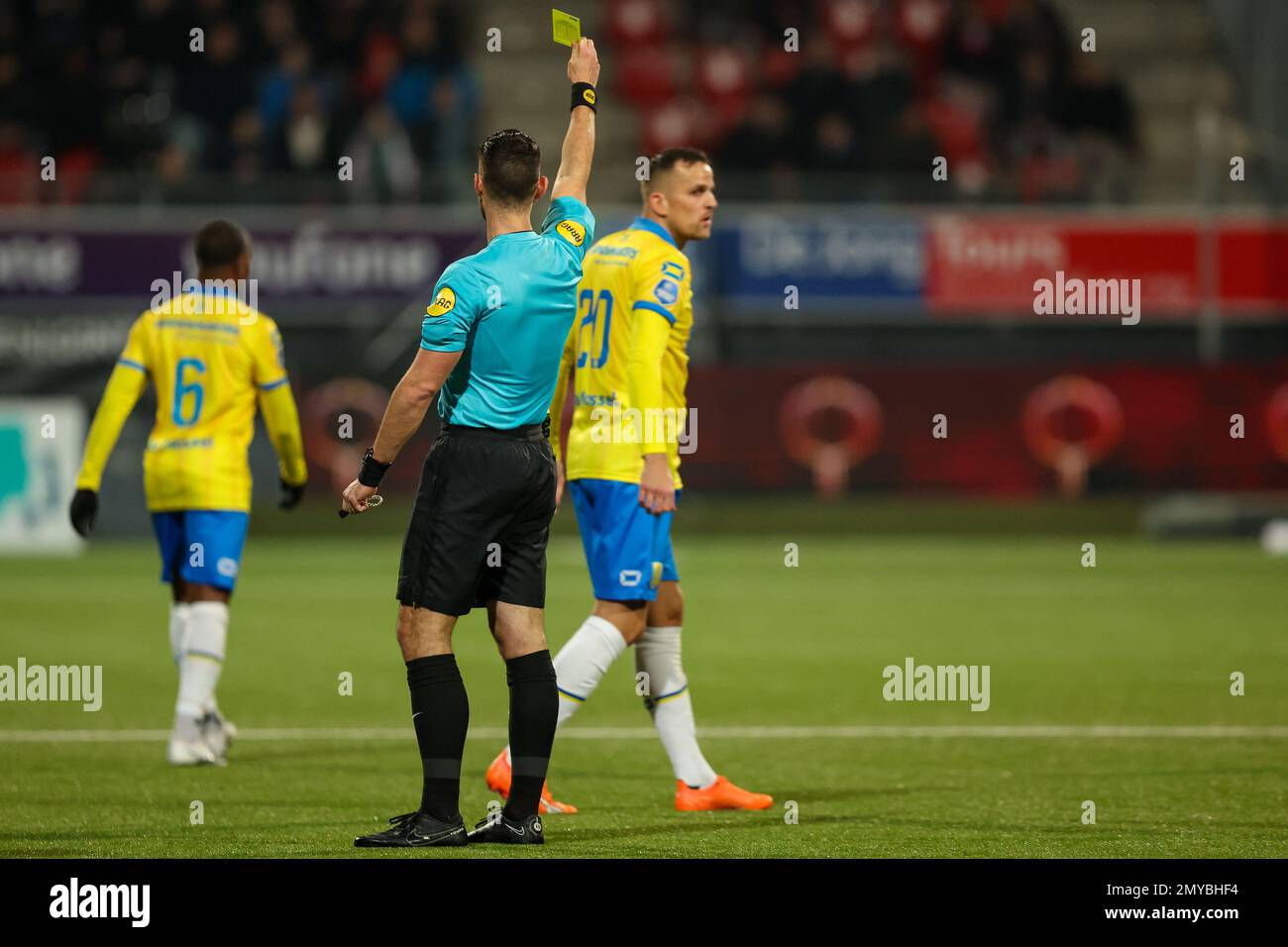ROTTERDAM, NETHERLANDS - FEBRUARY 4: Referee Marc Nagtegaal shows the yellow card to Mats ...