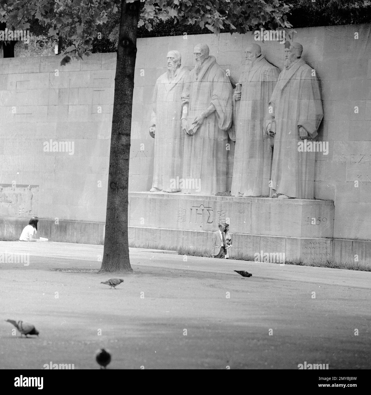 At the center of the Reformation Wall monument in Geneva, Switzerland ...