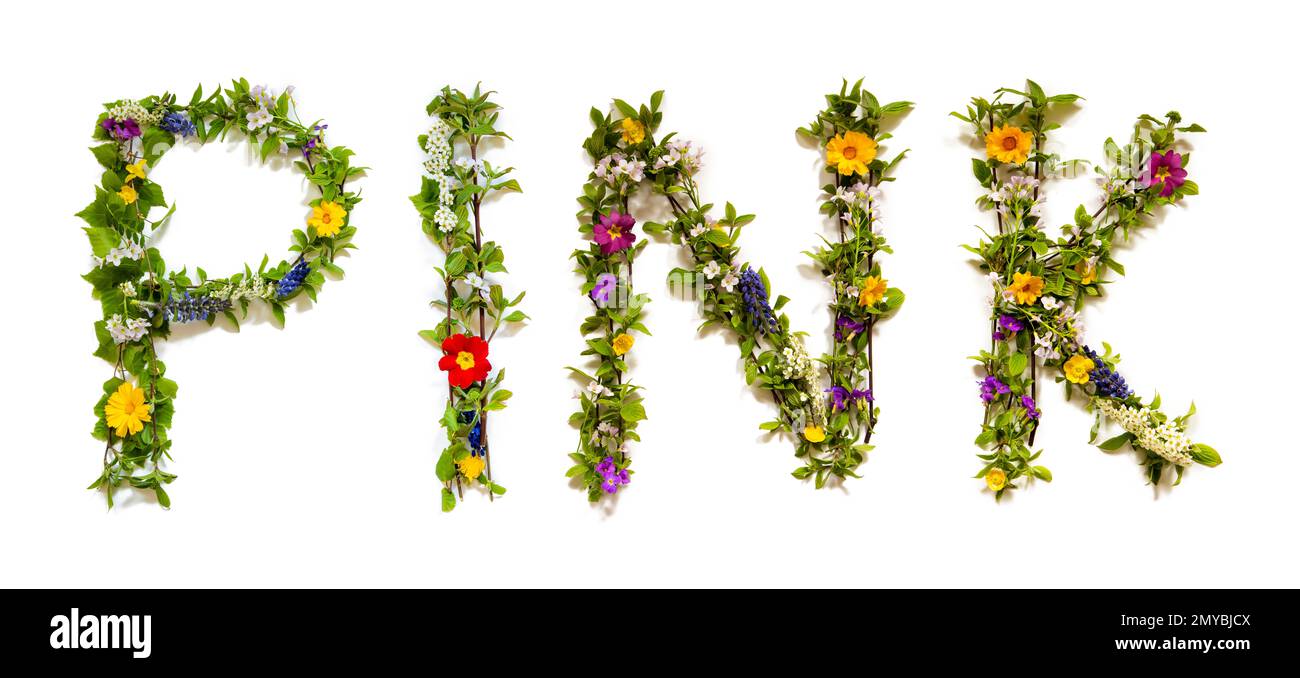 Blooming Flower Letters Building English Word Pink Stock Photo - Alamy