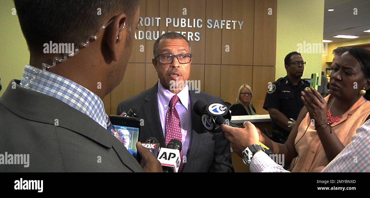 In this image from video, Detroit Police Chief James Craig speaks to ...
