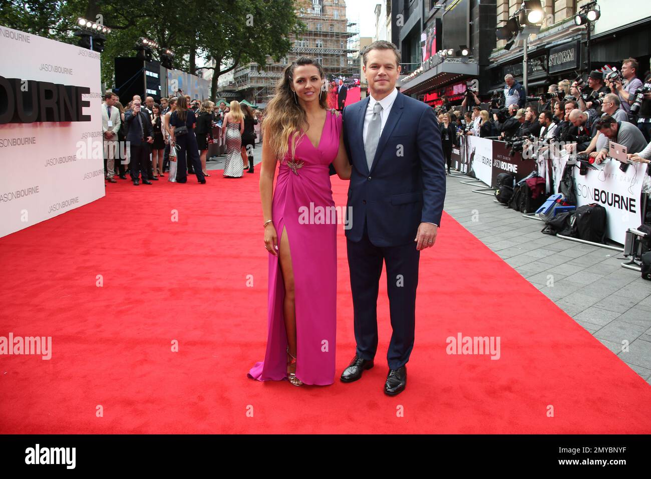 Actor Matt Damon, right, and his wife Luciana Barroso pose for ...