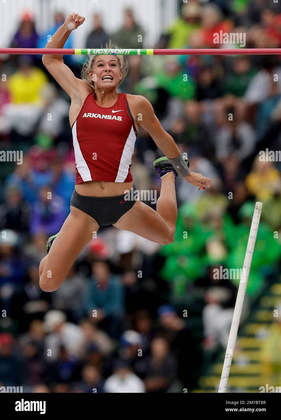 Alexis Weeks celebrates during the women's pole vault final at the U.S ...