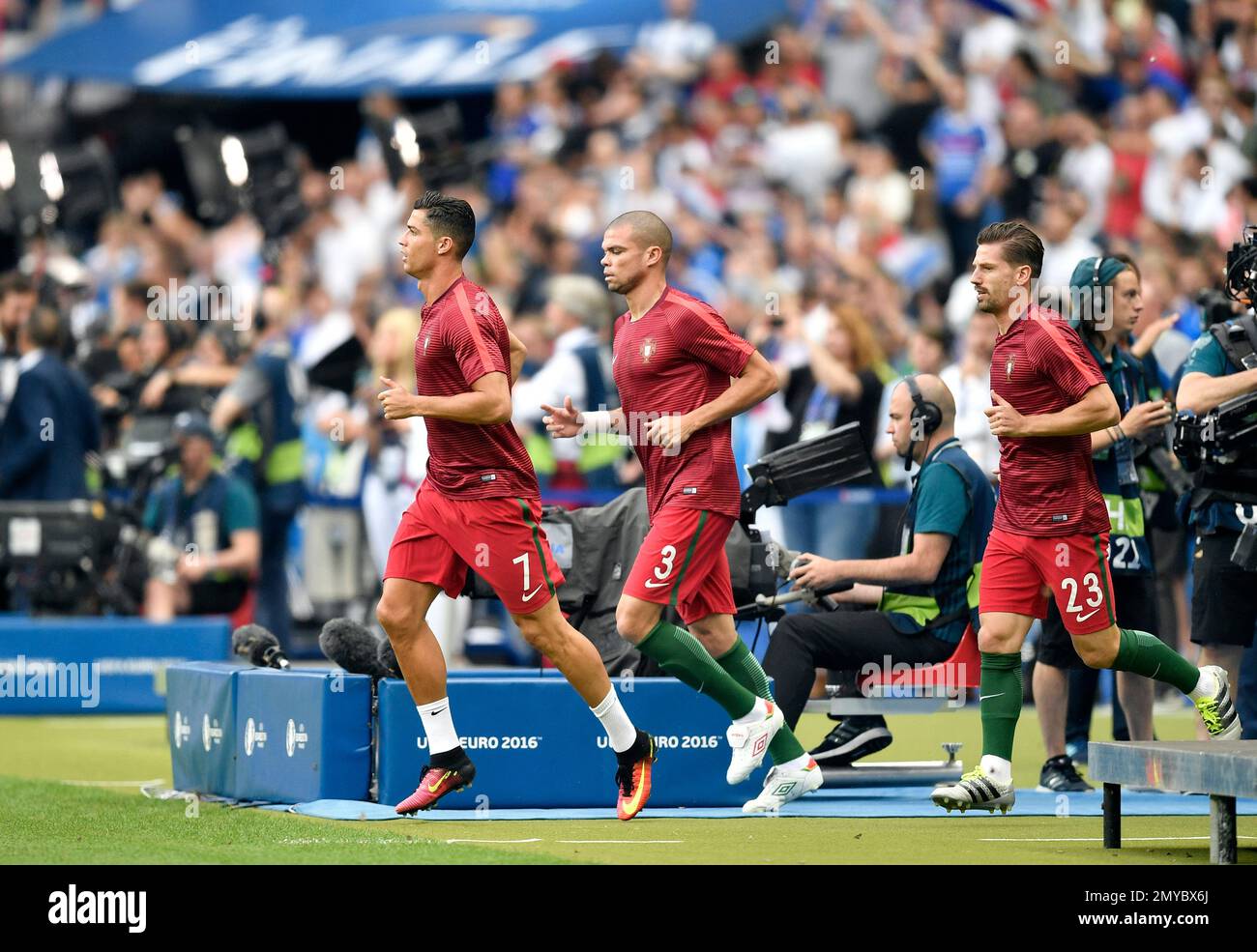 Portugal's Cristiano Ronaldo, Pepe and Adrien Silva, from left to right ...