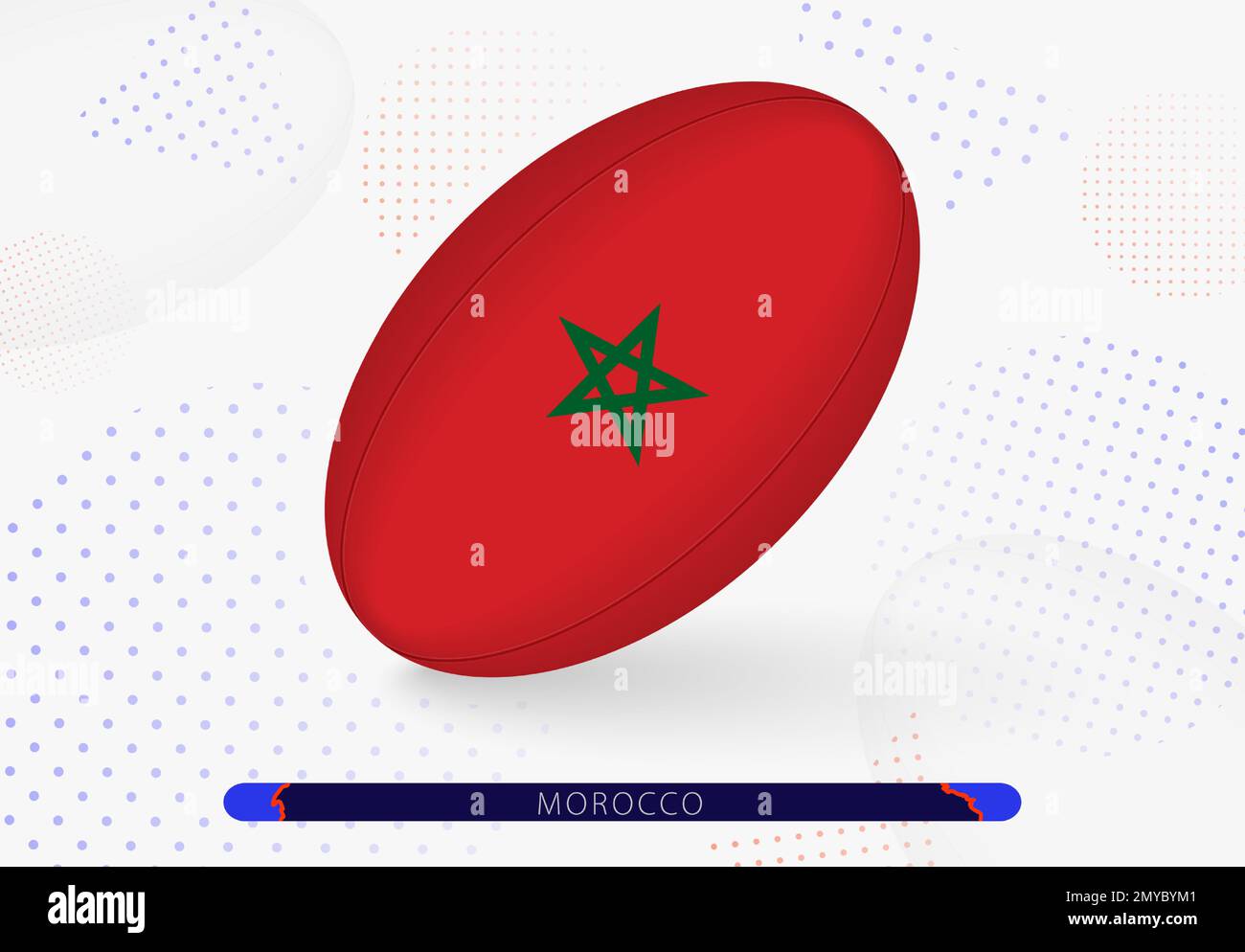 Rugby ball with the flag of Morocco on it. Equipment for rugby team of ...