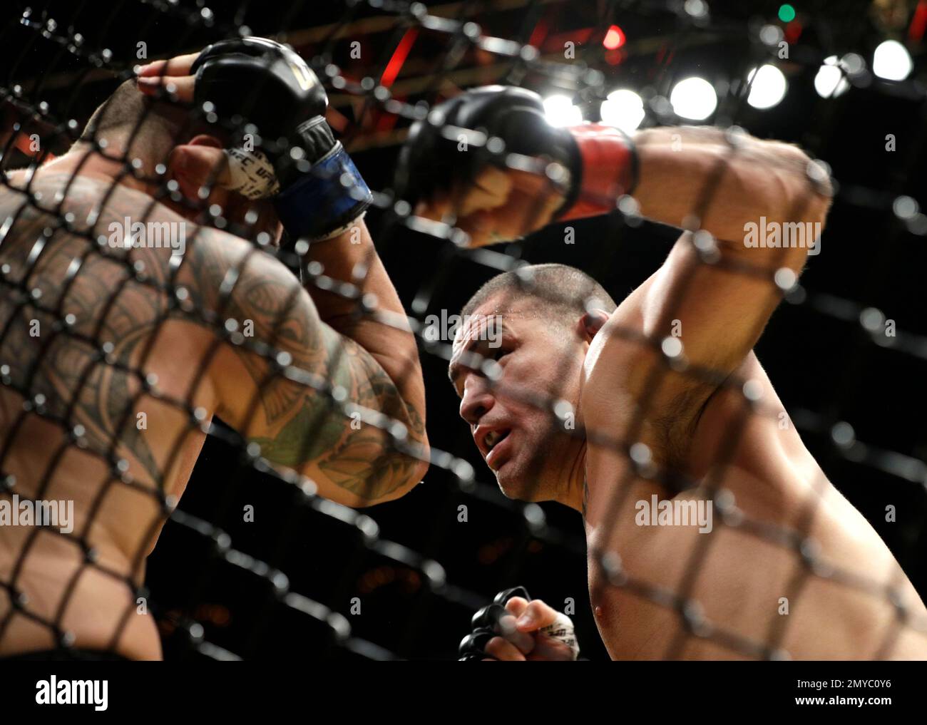 Cain Velasquez, right, fights Travis Browne during their heavyweight ...