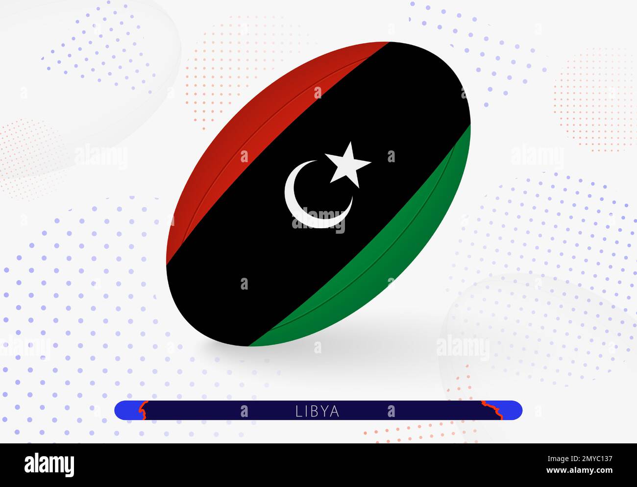 Rugby ball with the flag of Libya on it. Equipment for rugby team of Libya. Vector sport ...