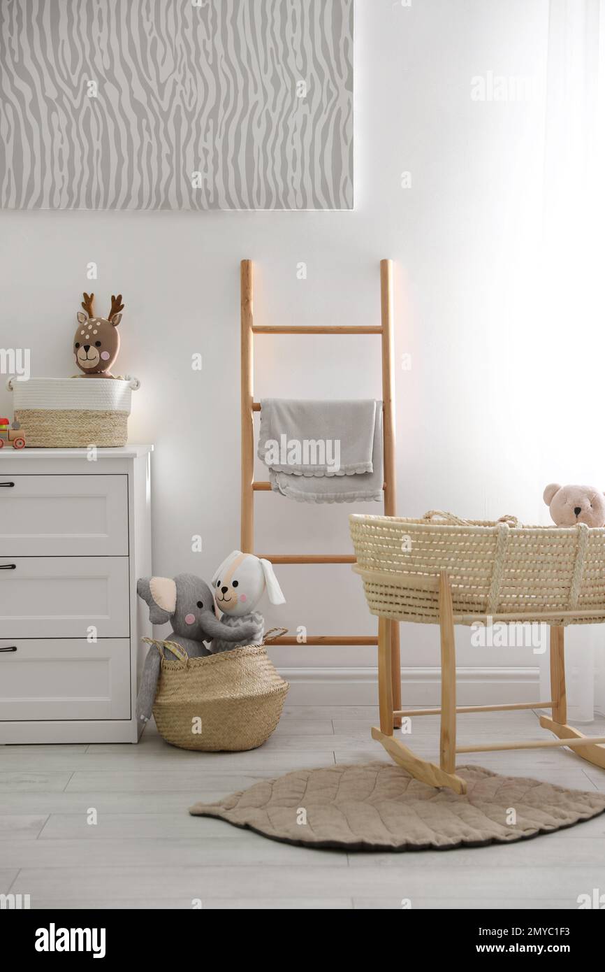Cute children's room interior with wooden decorative ladder Stock Photo ...
