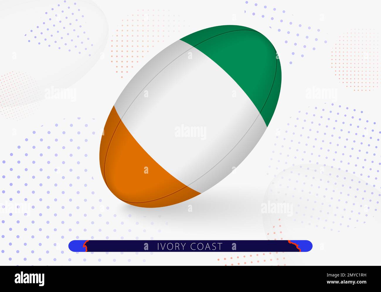 Rugby ball with the flag of Ivory Coast on it. Equipment for rugby team ...