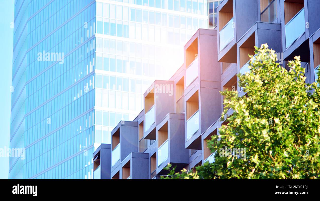 Abstract fragment of contemporary architecture, walls made of glass and ...