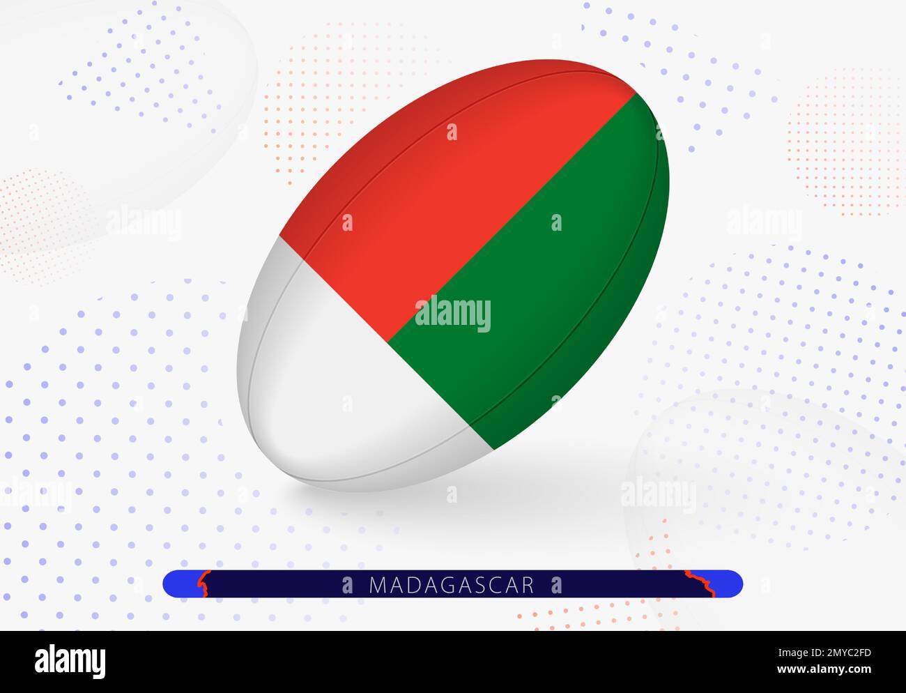 Rugby ball with the flag of Madagascar on it. Equipment for rugby team ...