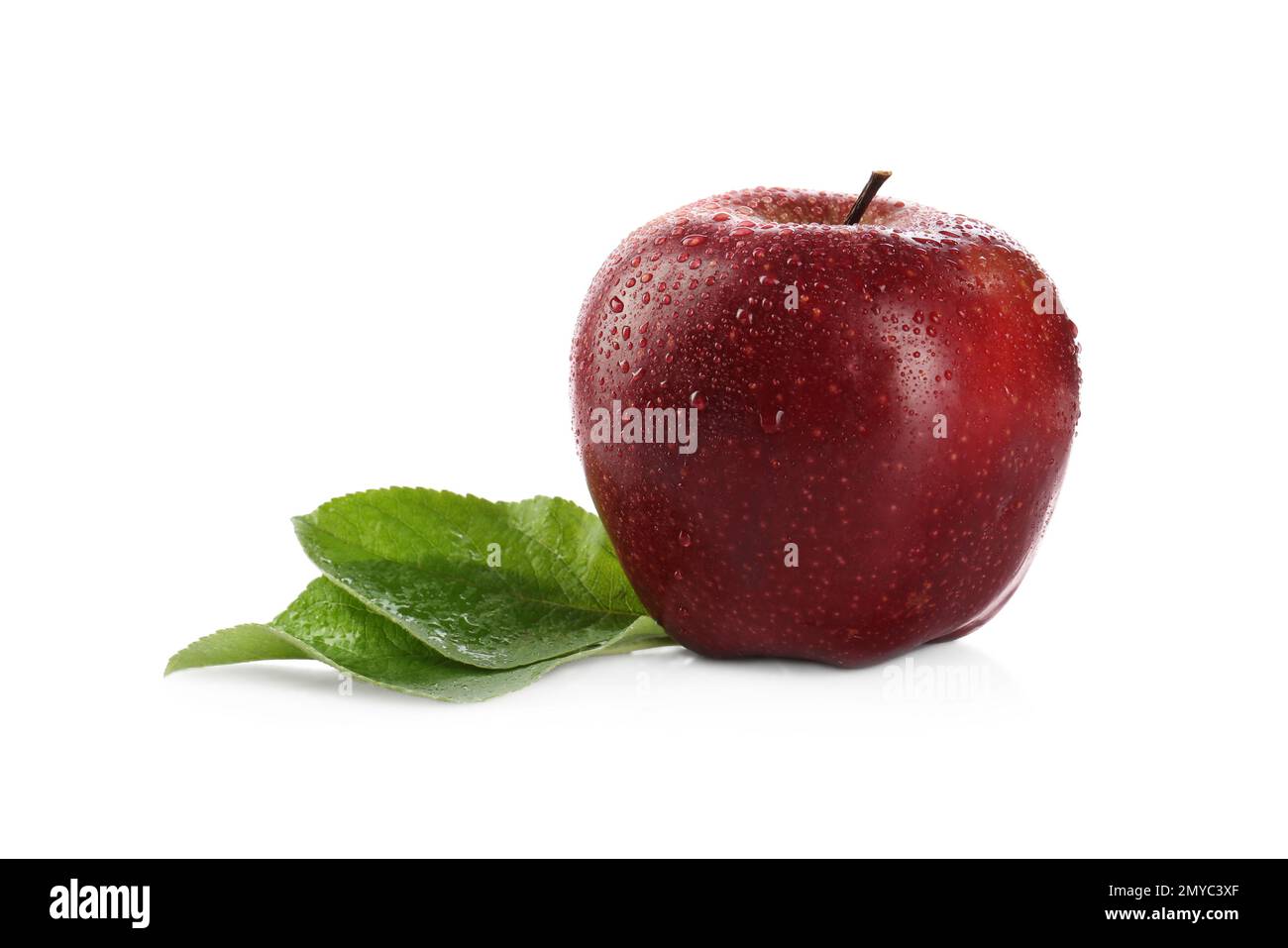 Fresh juicy red apple with leaves isolated on white Stock Photo - Alamy