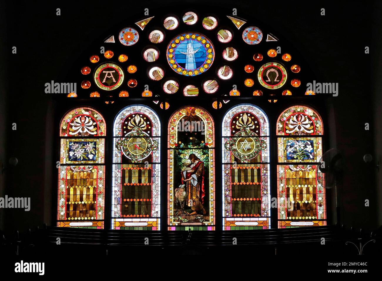 A stained glass window adorns Mother Bethel African Methodist Episcopal ...