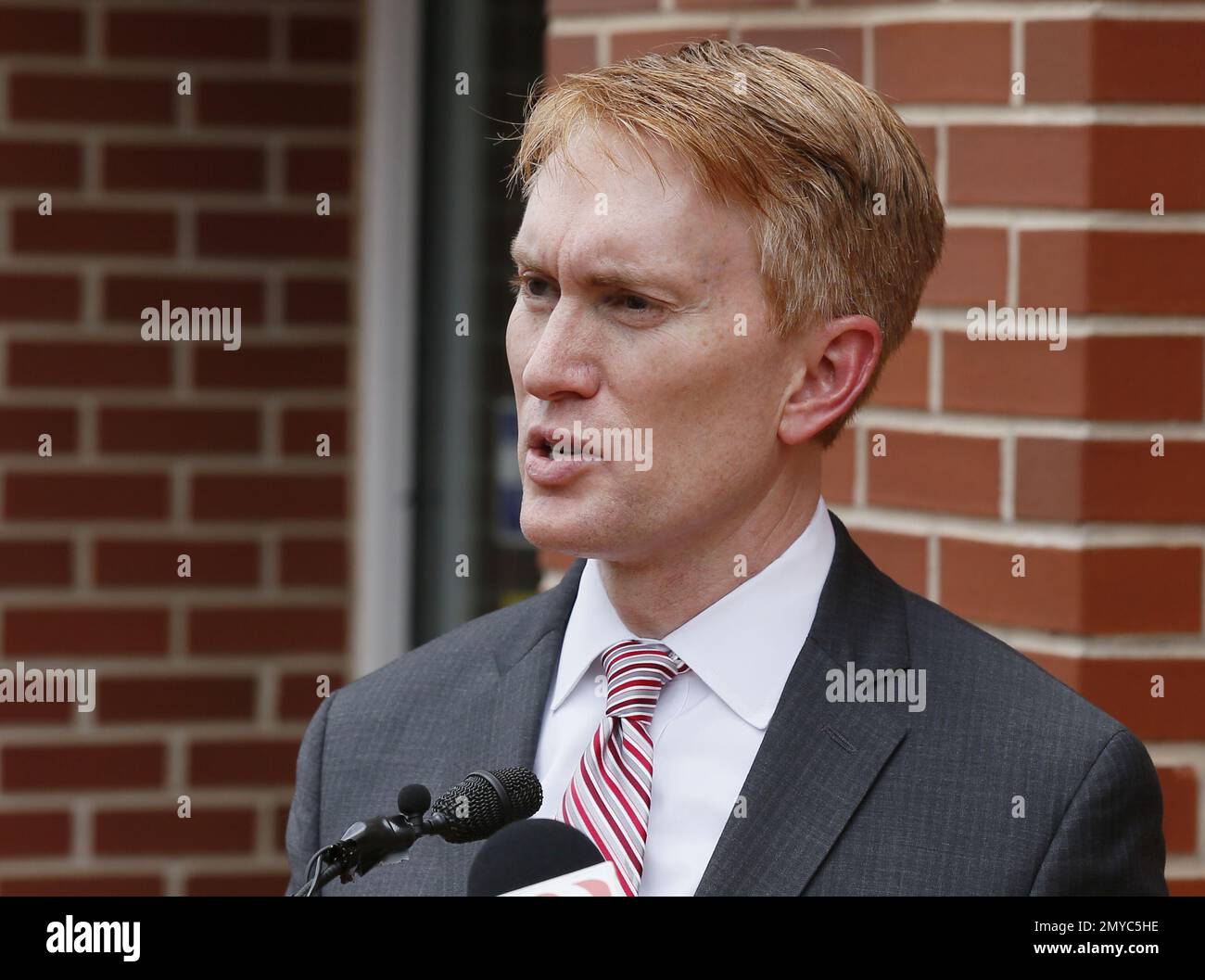 U.S. Sen. James Lankford, R-Oklahoma, talks with the media outside ...