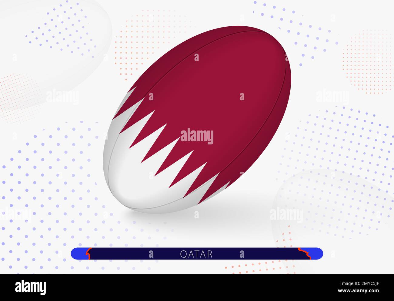 Rugby ball with the flag of Qatar on it. Equipment for rugby team of ...