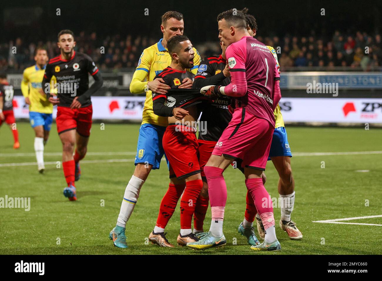 ROTTERDAM, NETHERLANDS - FEBRUARY 4: Lars Nieuwpoort of RKC Waalwijk, Marouan Azarkan of ...