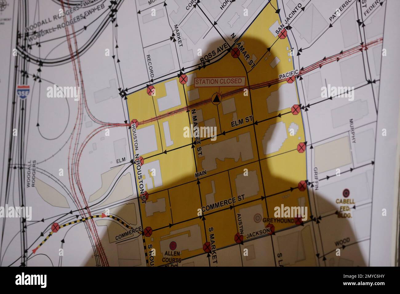 A map showing an active crime scene is seen on a map during a news ...