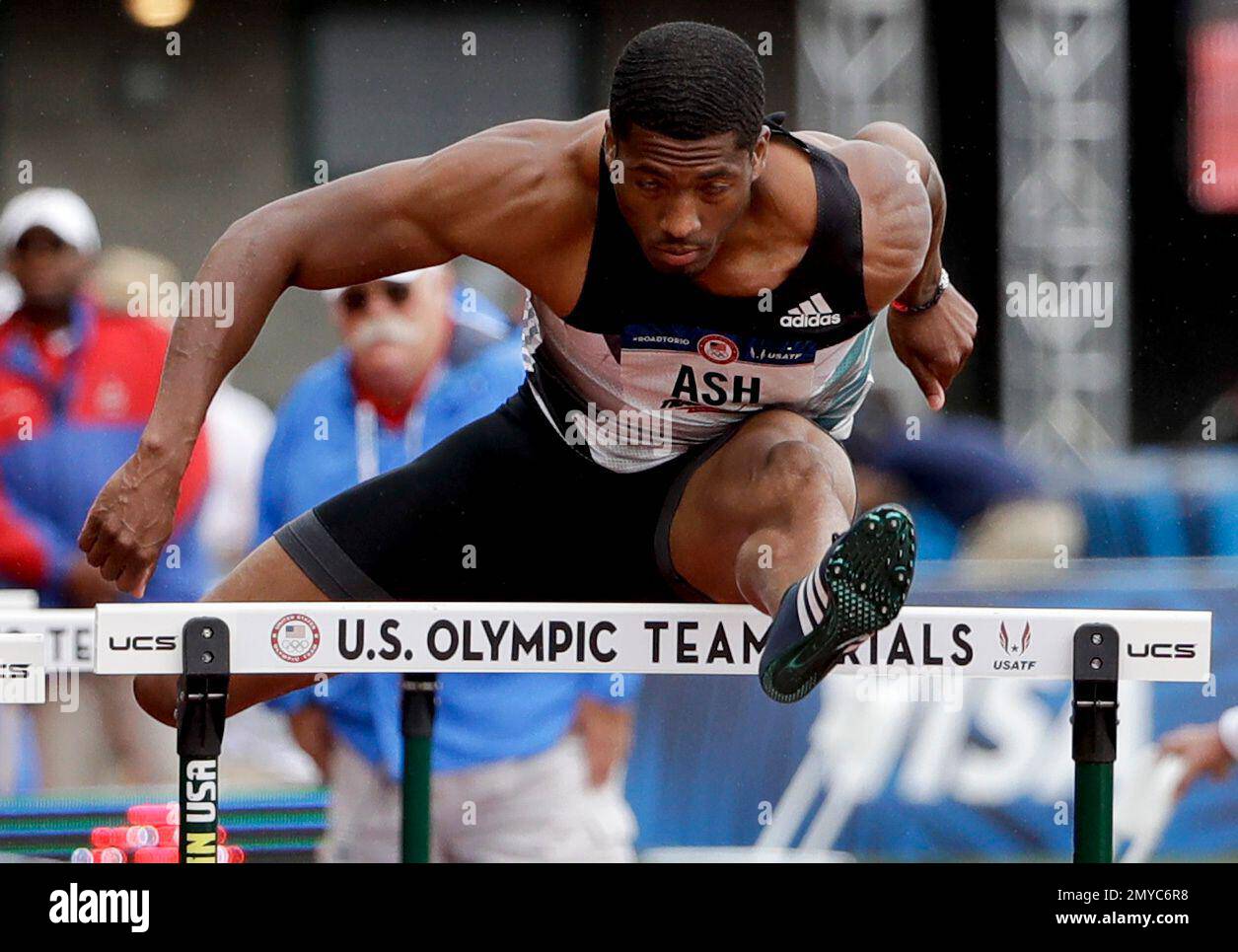 Ronnie Ash wins the second heat in the 110-meter hurdles at the U.S ...