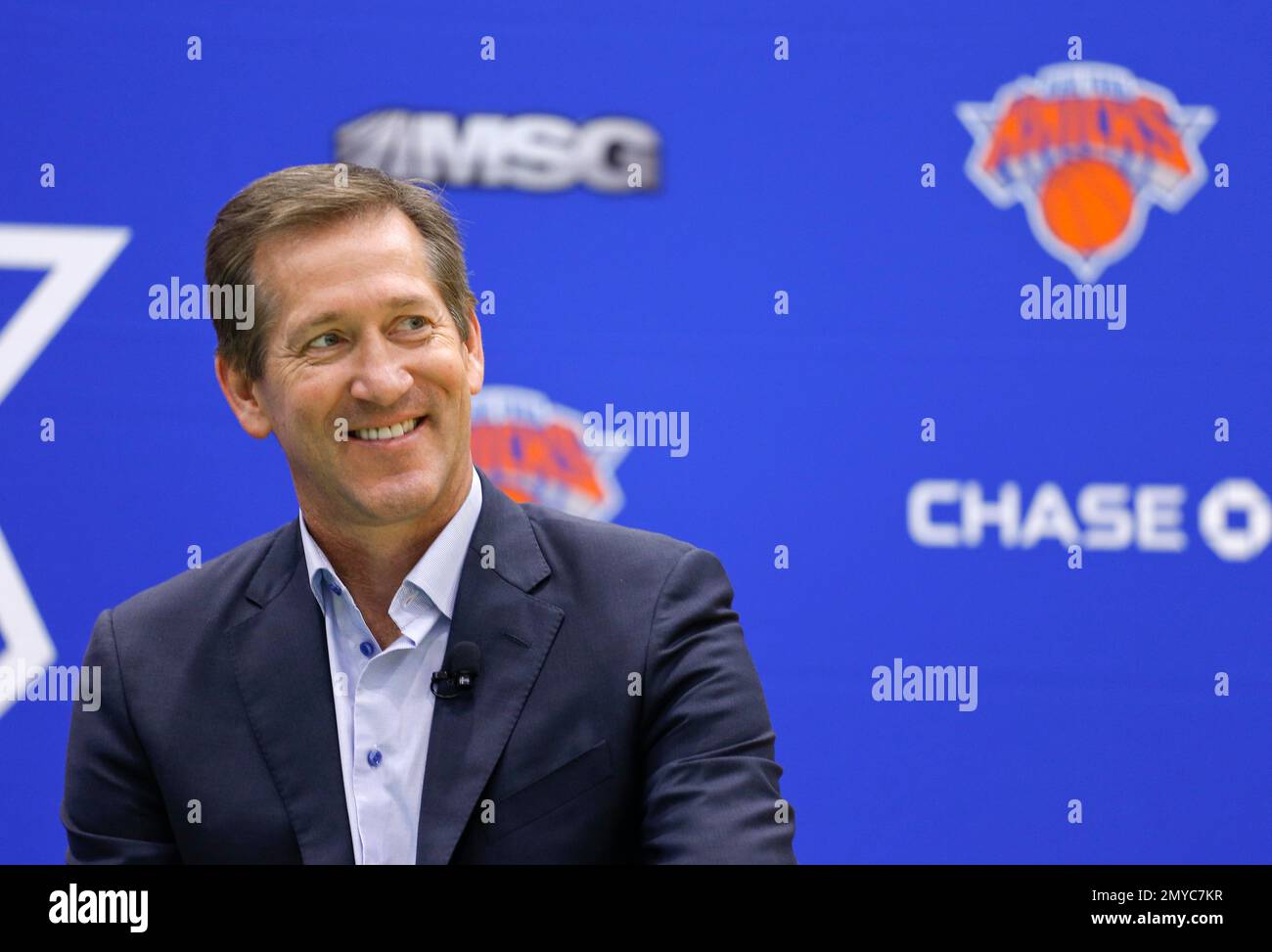 New York Knicks head coach Jeff Hornacek answers questions during a ...