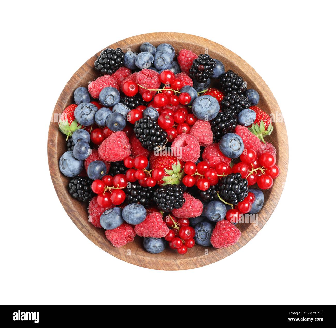 Mix of different fresh berries in bowl on white background Stock Photo ...