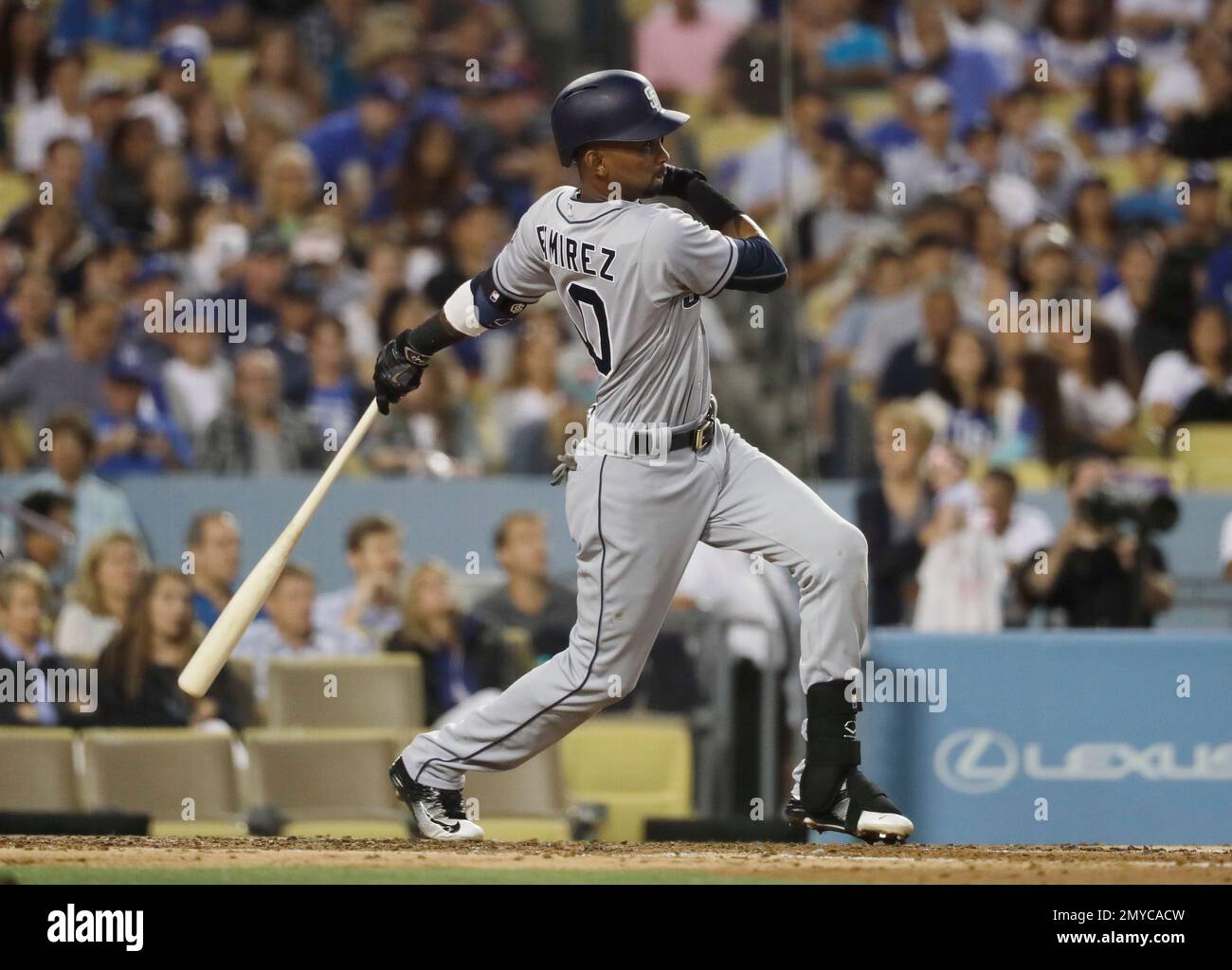 San Diego Padres' Alexei Ramirez hits an RBI double during the fourth ...