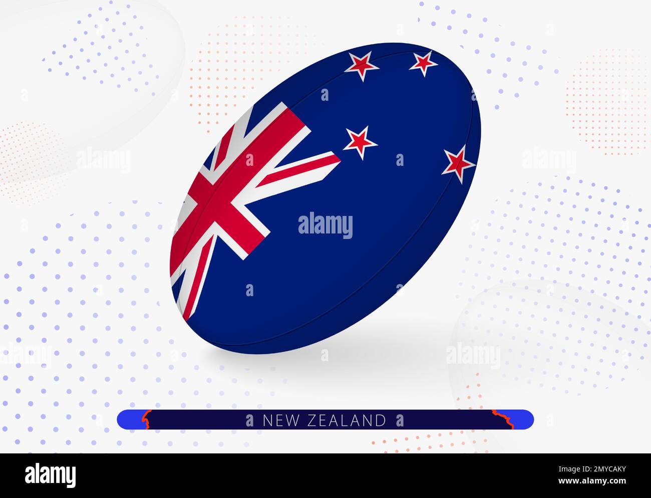 Rugby ball with the flag of New Zealand on it. Equipment for rugby team ...