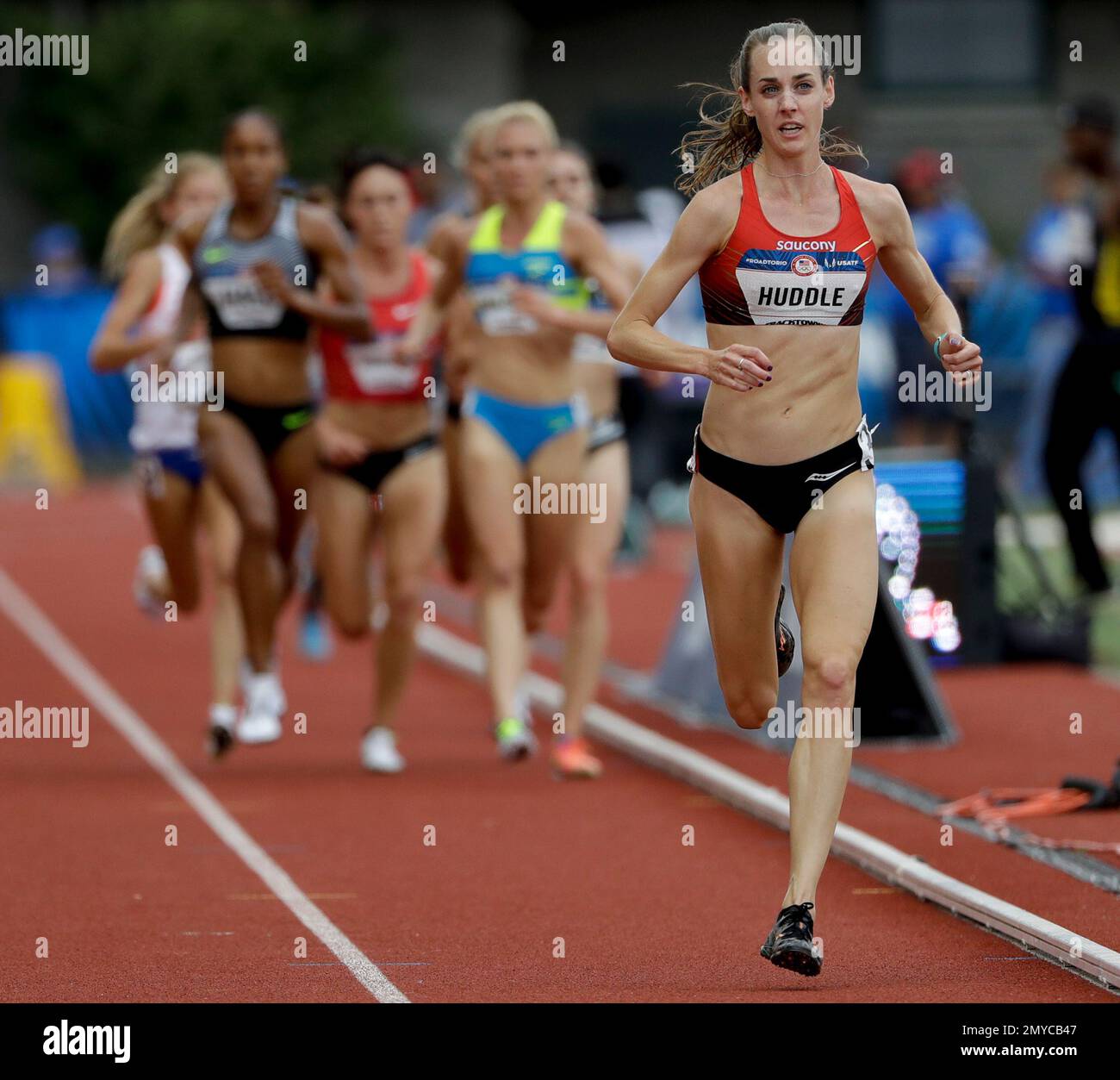 Molly Huddle wins the second heat in the women's 5000-meter run at the U.S. Olympic Track and ...